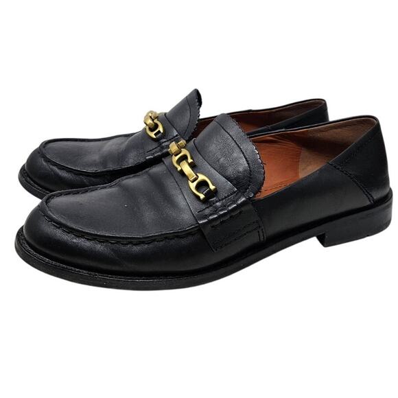 Coach | Shoes | Coach 8 Black Leather Loafer Putnam Gold Chain Link ...
